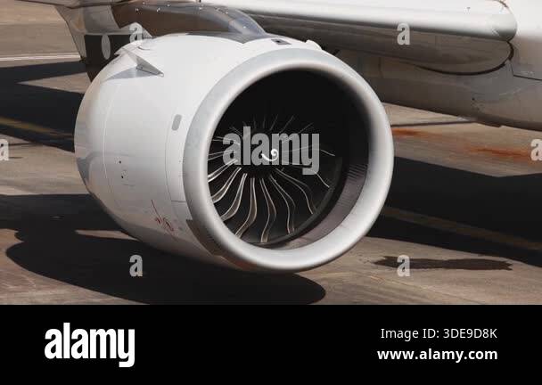 Jet engine mounted on aircraft preparing for takeoff Stock Video ...