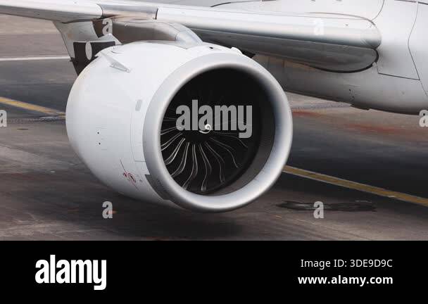 Jet engine mounted on aircraft preparing for takeoff Stock Video ...