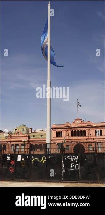 Argentinian flag waving above Casa Rosada showing national identity and ...
