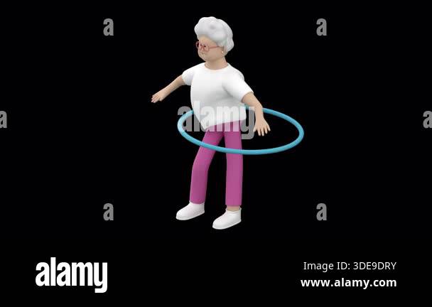 Animation of a senior woman character practicing with a hula hoop ...