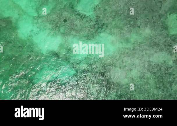 Top view of coral reef and crystal clear water surface in motion ...