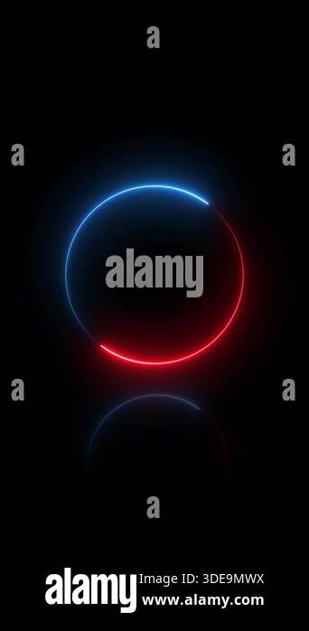 Glowing neon circle loading animation with reflection on black ...