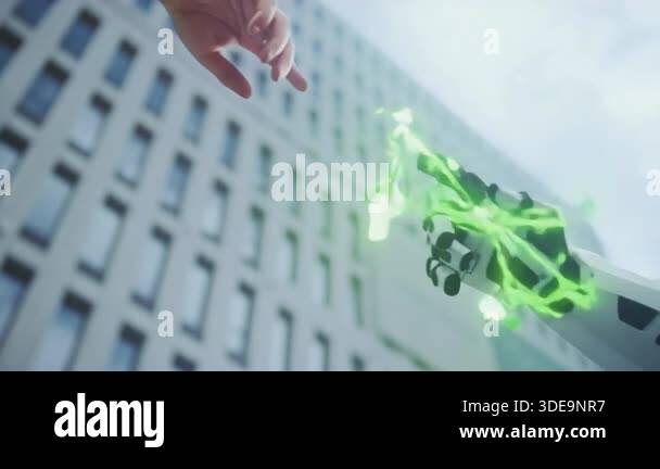 A captivating visual of human and robotic hands reaching for each other ...