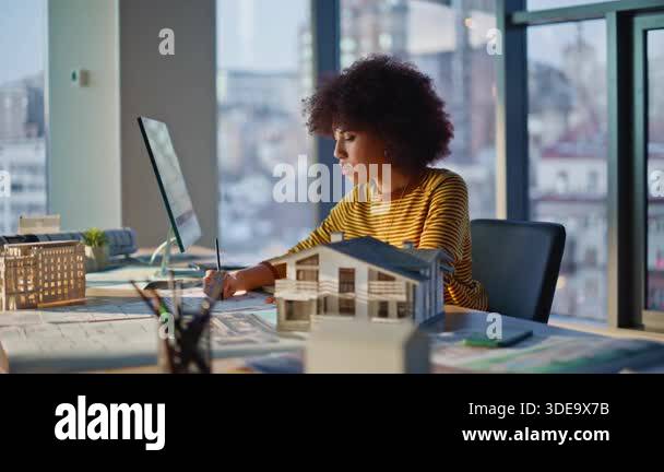 Architectural agency manager working on residential complex project ...