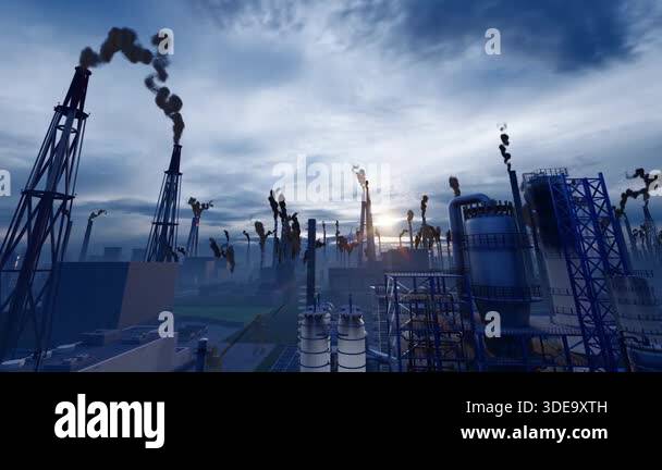 Chemical plant waste gas emissions and air pollution(Produced using 3D ...