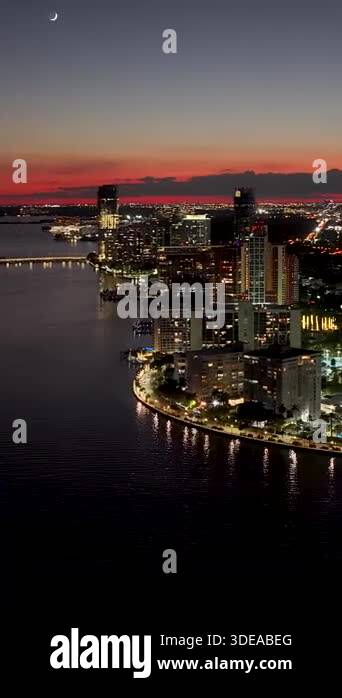 Brickell Bay At Miami In Florida United States. Sunset City. Stunning ...