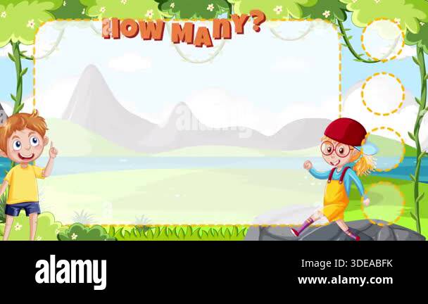 Animated sequence with children counting cartoon dinosaurs, vibrant ...