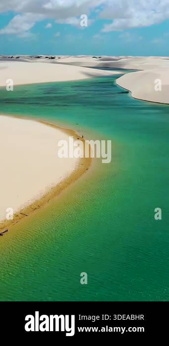 Aerial view of brazilian landmark rainwater lakes and sand dunes ...