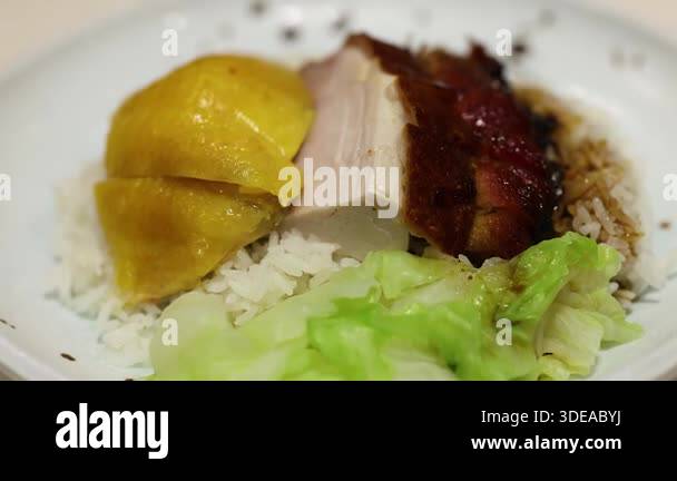 Delicious meal with rice, duck, and chicken Stock Video Footage - Alamy