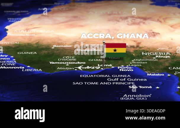 Flight From Accra GHANA to Caracas Venezuela with flag pins Stock Video ...