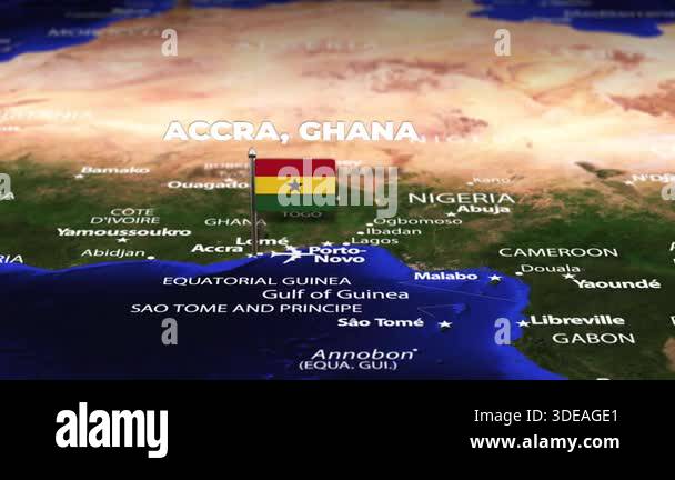 Flight From Accra GHANA to Juba SOUTH SUDAN with flag pins Stock Video ...