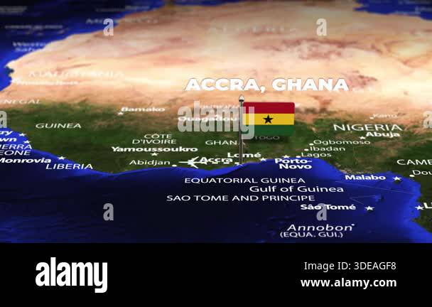 Flight From Accra GHANA to Georgetown GUYANA with flag pins Stock Video ...