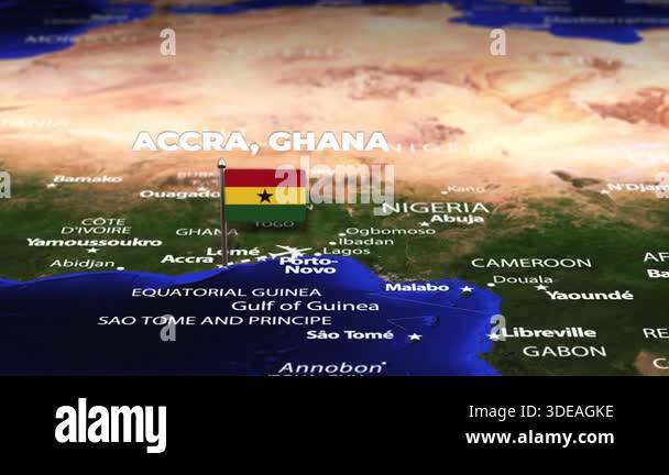 Flight From Accra GHANA to Manama BAHRAIN with flag pins Stock Video ...