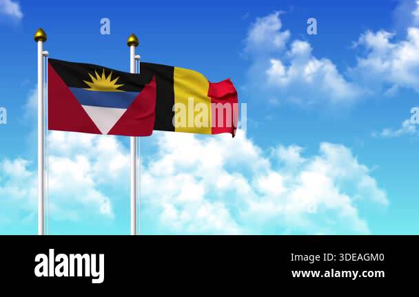 Waving flags of ANTIGUA AND BARBUDA and Chad on pole included with ...
