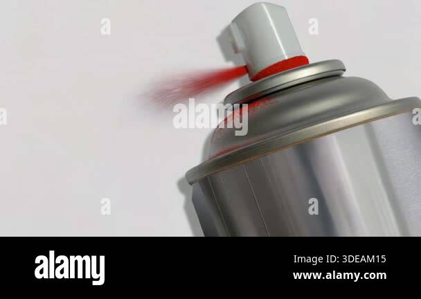 a spray can with red paint sprayed on a white background. detail of a ...