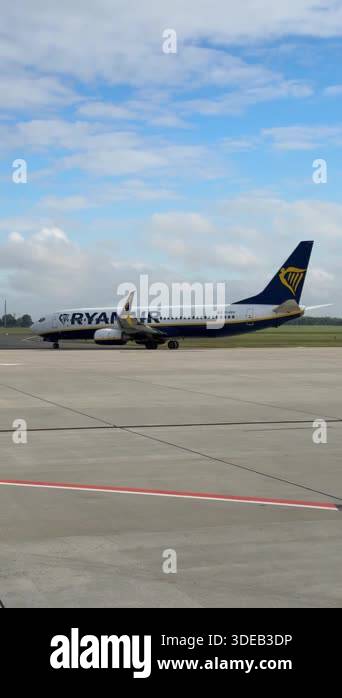Ryanair aircraft Boeing moving on runway before takeoff or after ...
