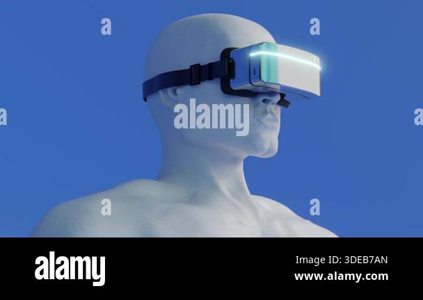Man statuette wearing VR glasses - view from below - 3D 4k animation ...