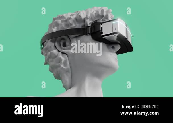 David sculpture wearing VR glasses - view from below - 3D 4k animation ...