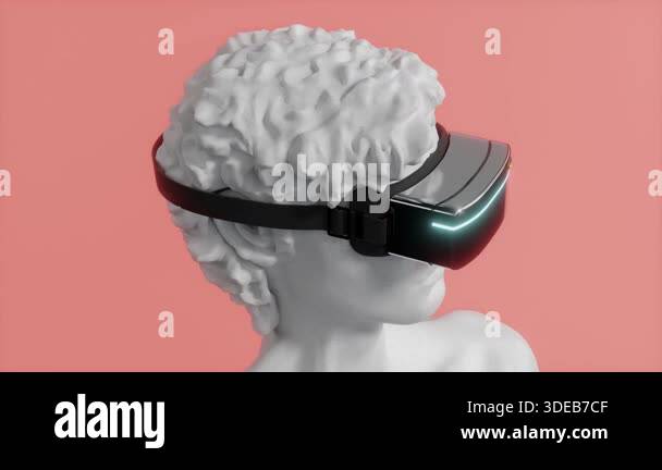 David sculpture wearing VR glasses - view from the above - 3D 4k ...
