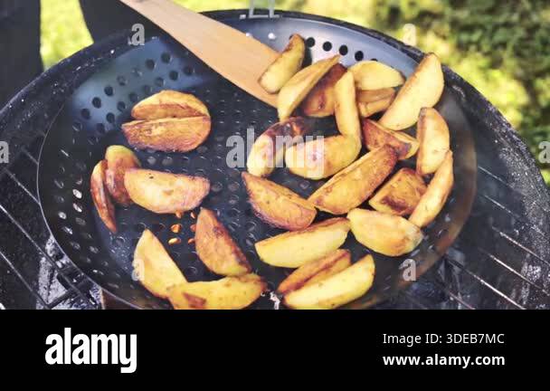 Charred Crispy Potato Slices Roasted, Grilled Potato Wedges With Smoky ...