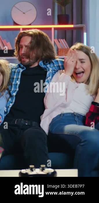 Likable frightened excited parents and their two kids previsioning ...