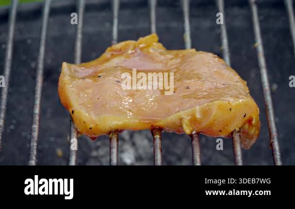Glazed Chicken Fillet Roasting Over Charcoal, Caramelizing Edges And ...