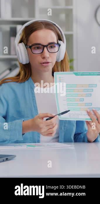 Woman making online presentation. Female business coach blogger filming ...