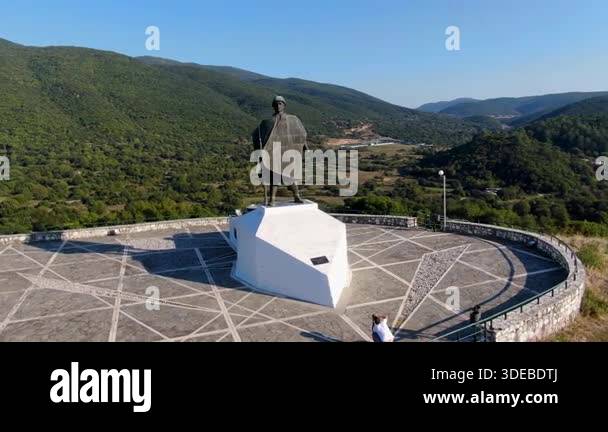 Aerial view of the Soldier of 1940 monument in Kalpaki Epirus Greece ...
