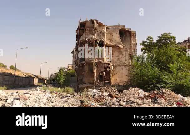 Destroyed building in Aleppo, Syria, standing as a powerful symbol of ...