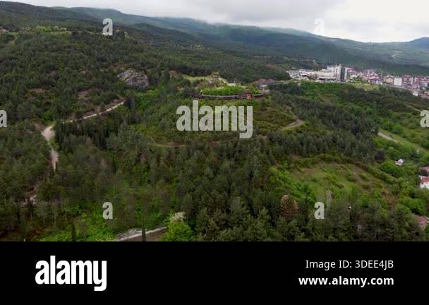 Aerial view of forest area on the mountain in Niksar district of Tokat ...
