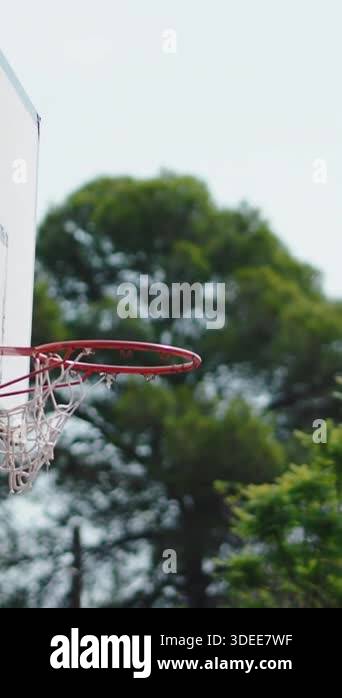 Close up view of a basketball failing to score by missing the rim on an ...
