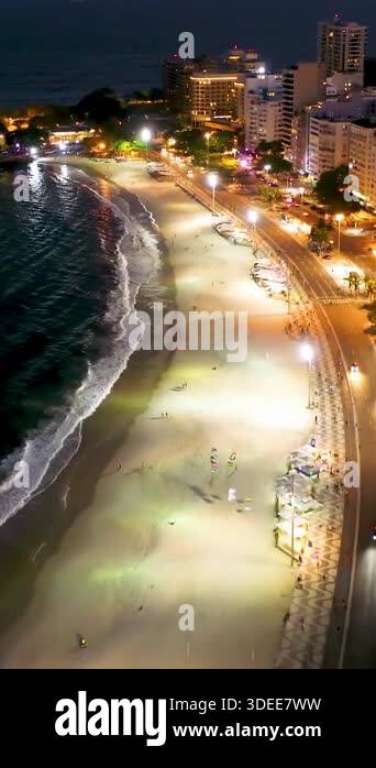 Night aerial landscape of Famous Copacabana Beach at Night. Rio de ...