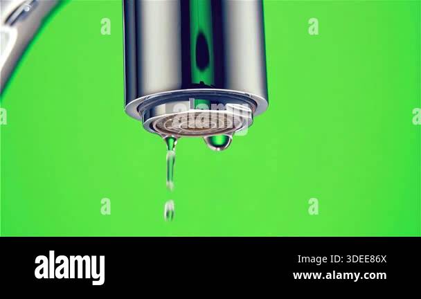 Close-up slow motion footage of a water droplet falling from a chrome ...