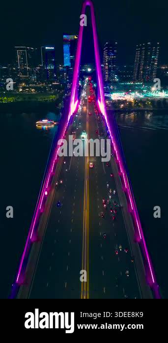 cable-stayed Thu Thiem suspension bridge over Saigon river with ...
