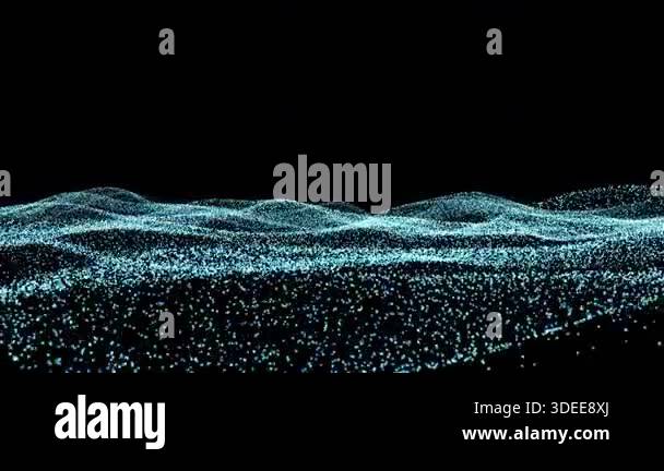 Abstract wave motion of particles on black background with alpha ...