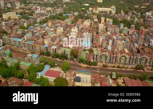 Futuristic aerial view panorama of developing Yangon city , Aerial view ...