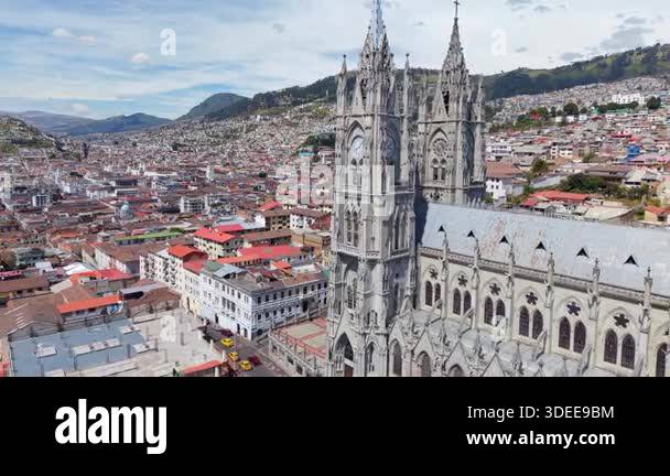 Aerial view of the Basilica del Voto Nacional, a neo Gothic Christian ...