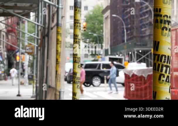 New York City, United States - 6 Sept 2024: Caution yellow tape and ...