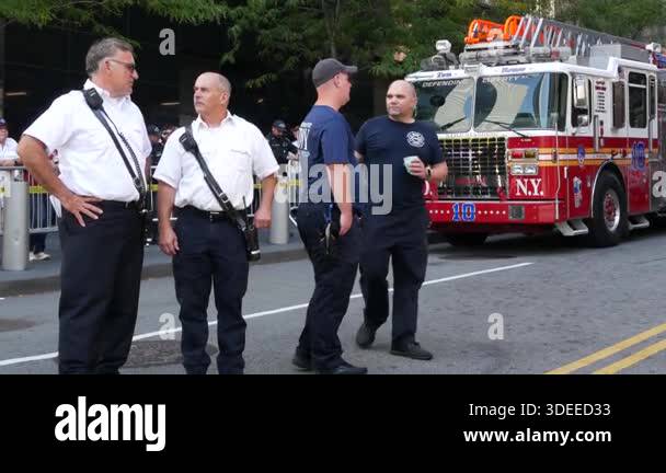 New York City, United States - 11 September 2024: Firefighter officers ...