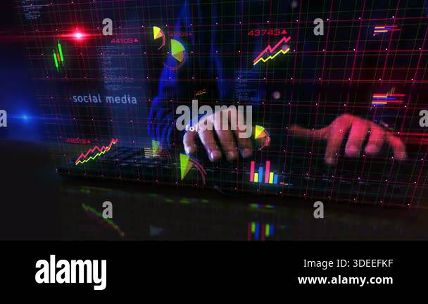 Social media charts and graphs diagram with man typing computer ...