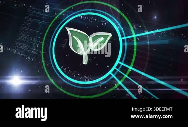 Leaf ecology and eco friendly symbol digital concept. Cyber technology ...