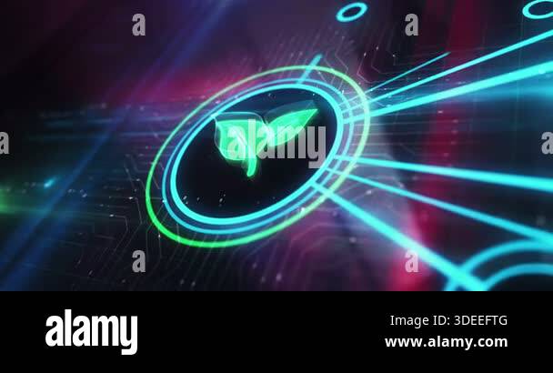 Leaf ecology and eco friendly symbol digital concept. Cyber technology ...