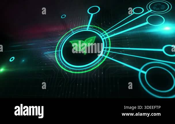 Leaf ecology and eco friendly symbol digital concept. Cyber technology ...