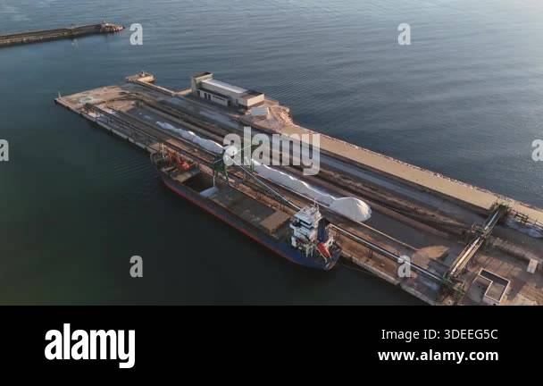 Drone aerial view of an industrial port in Torrevieja Spain with cargo ...