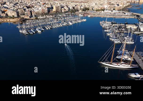Aerial view of Torrevieja marina in Spain with yachts and sailboats ...