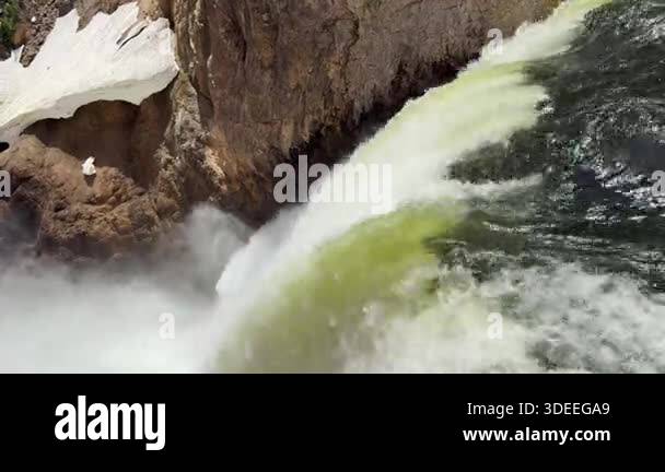 Close up view of the lip of the Lower Falls on the Yellowstone River as ...