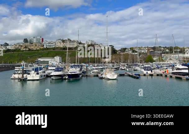 Torquay, Devon, England, UK - 23 April 2025: Scenic view of boats and yachts in the marina on ...