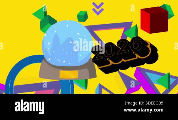 Snow Globe 2026 geometrical graphic retro Holiday theme background ...