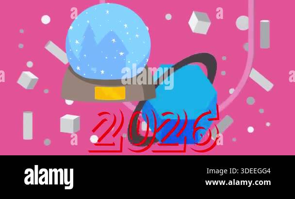 Snow Globe 2026 geometrical graphic retro Holiday theme background ...