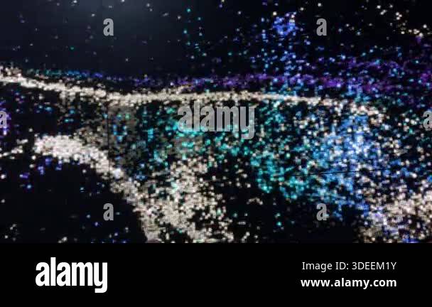 Footage of interactive led screen graphic playing colorful sand and ...